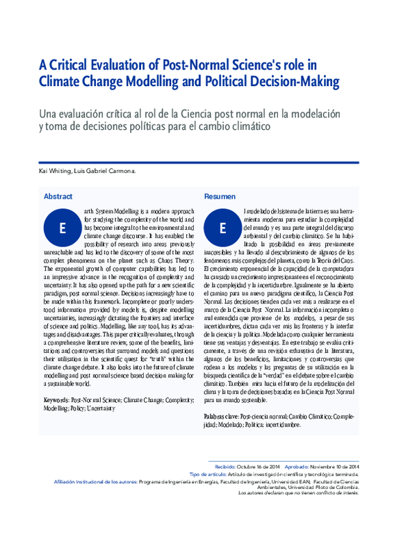 (PDF) A Critical Evaluation of Post-Normal Science's role in Climate ...
