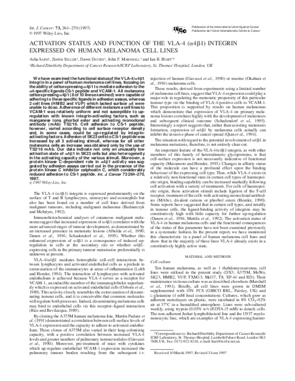 (PDF) Activation status and function of the VLA‐4 (α4β1) integrin ...