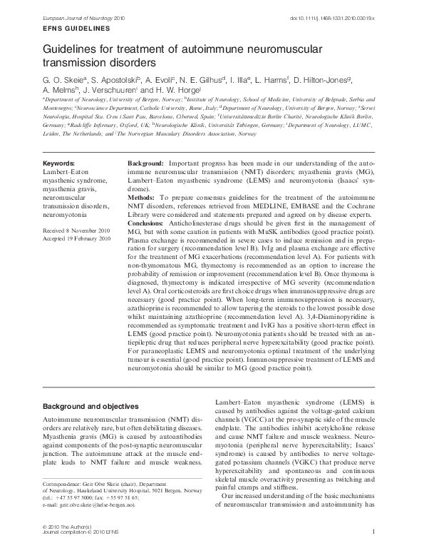 (PDF) Guidelines for treatment of autoimmune neuromuscular transmission ...