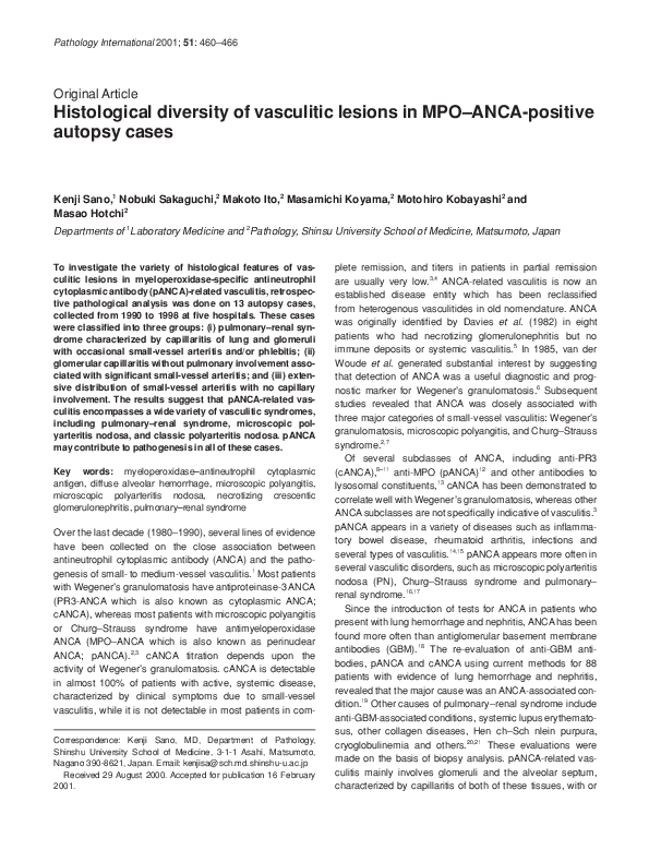(PDF) Histological diversity of vasculitic lesions in MPO-ANCA-positive ...