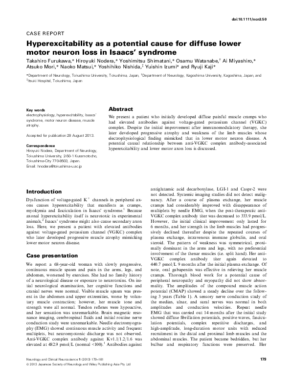 (PDF) Hyperexcitability as a potential cause for diffuse lower motor ...