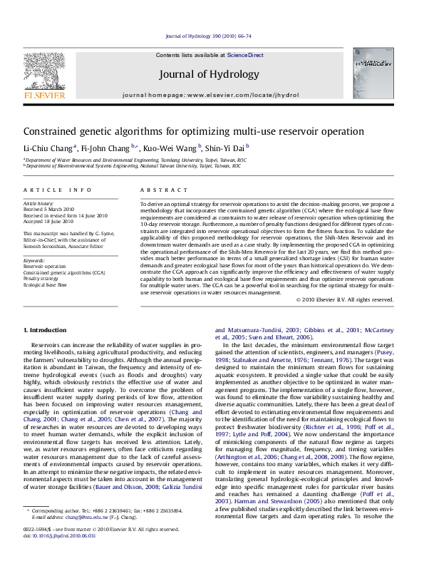 Pdf Constrained Genetic Algorithms For Optimizing Multi Use Reservoir