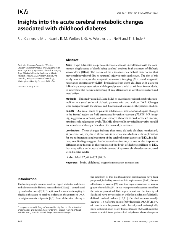 (PDF) Insights into the acute cerebral metabolic changes associated ...