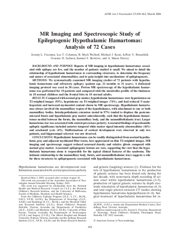 (PDF) MR Imaging and Spectroscopic Study of Epileptogenic Hypothalamic ...
