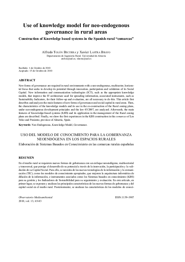 (PDF) Use of knowledge model for neo-endogenous governance in rural ...