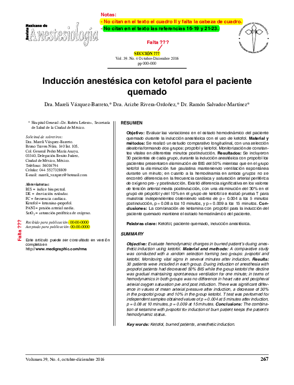 (PDF) Inducción anestésica con ketofol para el paciente quemado