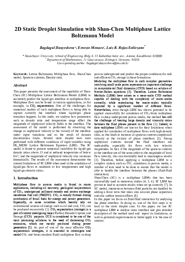 (PDF) 2D Static Droplet Simulation with Shan-Chen Multiphase Lattice Boltzmann Model