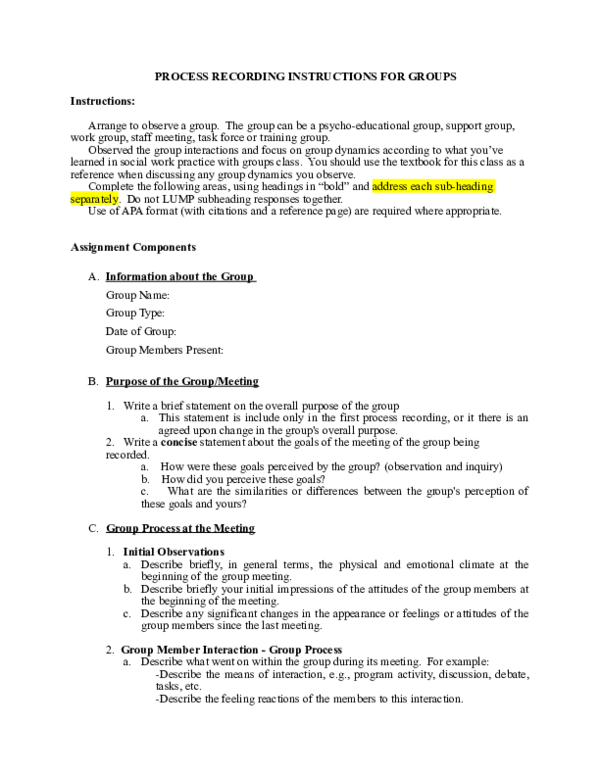 (DOC) PROCESS RECORDING INSTRUCTIONS FOR GROUPS
