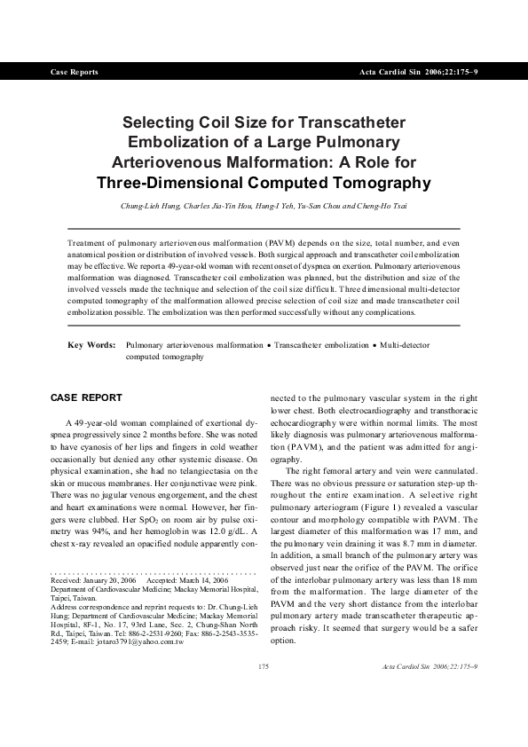 (PDF) Selecting Coil Size for Transcatheter Embolization of a Large ...