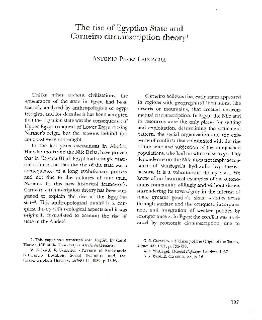 (PDF) The rise of Egyptian State and Carneiro circumscription theory
