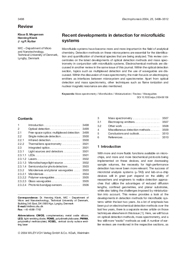 (PDF) Recent developments in detection for microfluidic systems