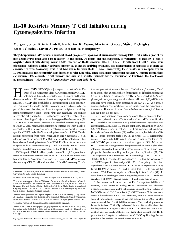 (PDF) IL-10 Restricts Memory T Cell Inflation during Cytomegalovirus ...