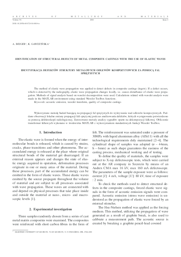 Pdf Identification Of Structural Defects Of Metal Composite Castings With The Use Of Elastic