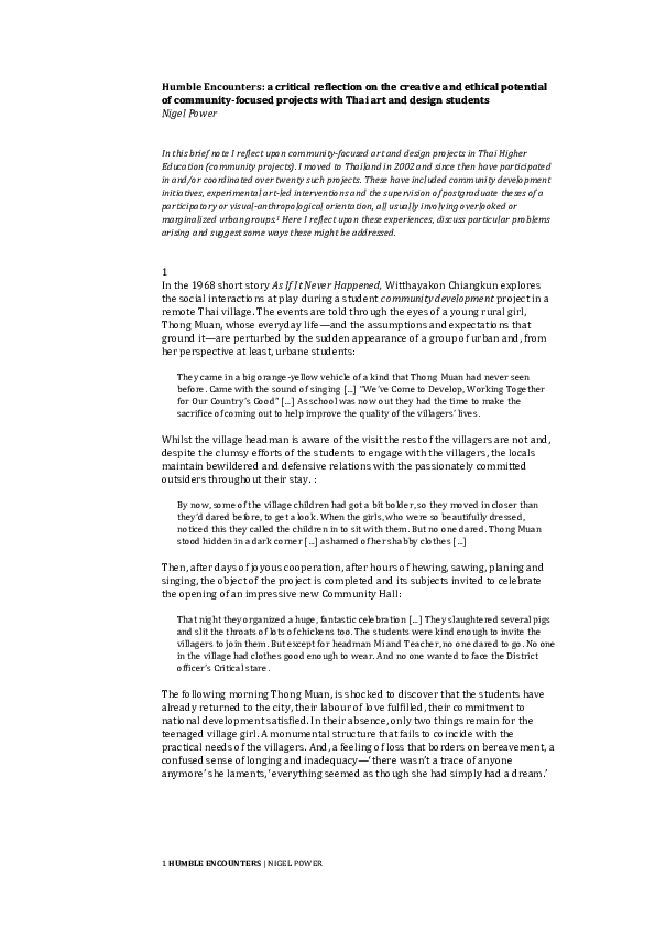(PDF) Paper: Humble Encounters: a critical reflection on the creative ...
