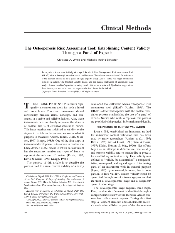 (PDF) The osteoporosis risk assessment tool: Establishing content ...