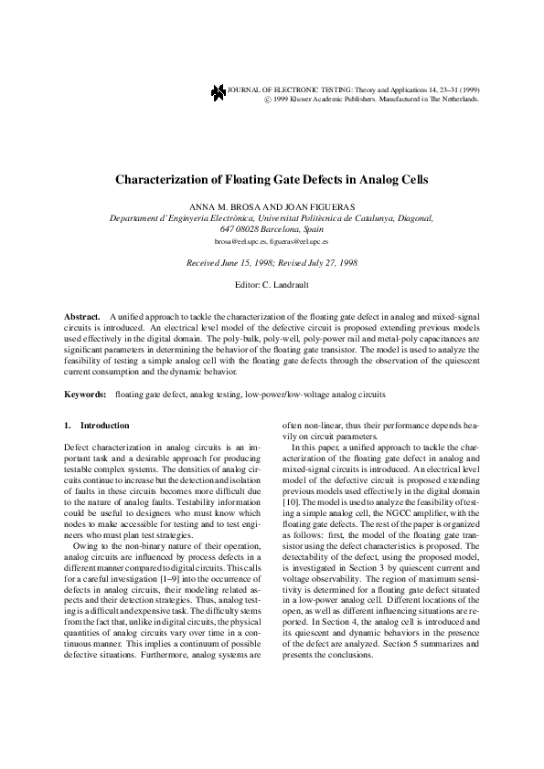 (PDF) Characterization of floating gate defects in analog cells