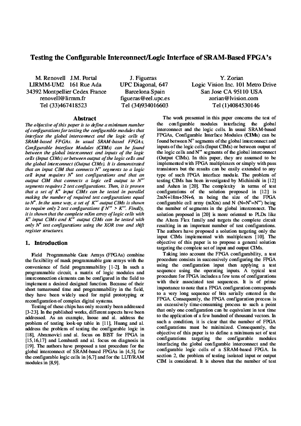 Pdf Testing The Configurable Interconnectlogic Interface Of Sram Based Fpgas Joan Figueras