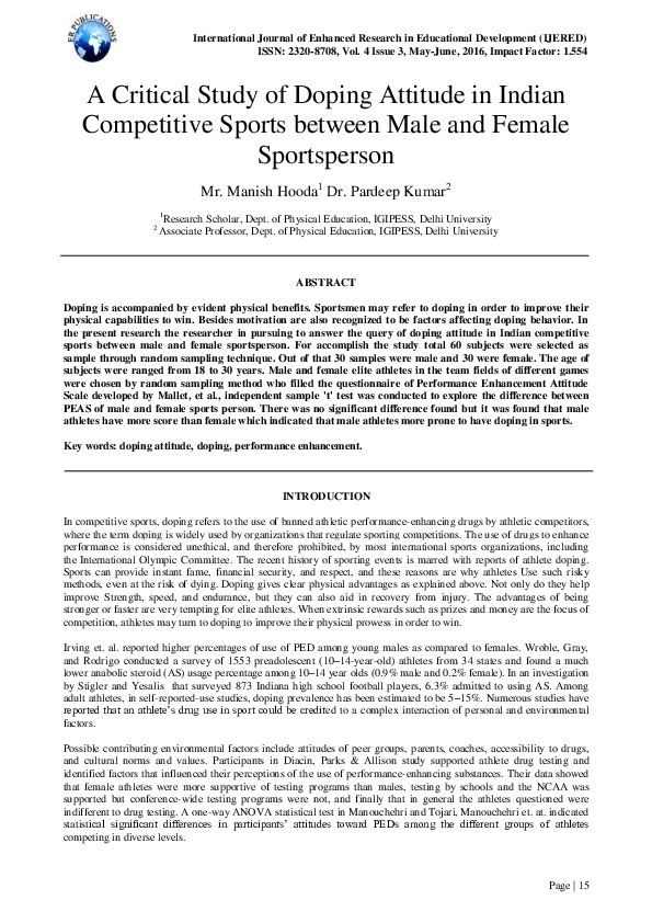 (PDF) A Critical Study of Doping Attitude in Indian Competitive Sports ...