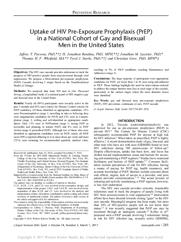 Pdf Oral Pre Exposure Prophylaxis Prep For Prevention Of Hiv In