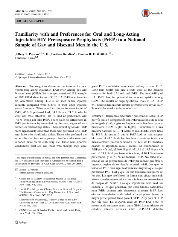 (PDF) Oral Pre-Exposure Prophylaxis (PrEP) for Prevention of HIV in ...