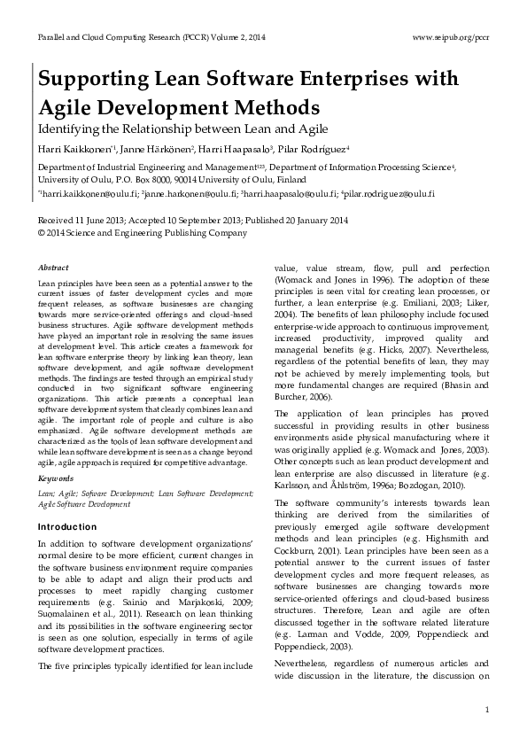 (PDF) Supporting Lean Software Enterprises with Agile Development ...
