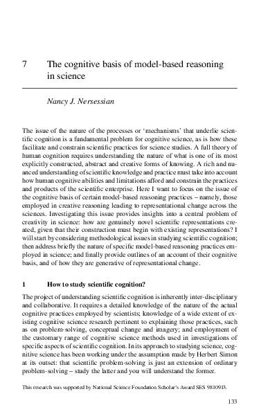 (PDF) The cognitive basis of model-based reasoning in science