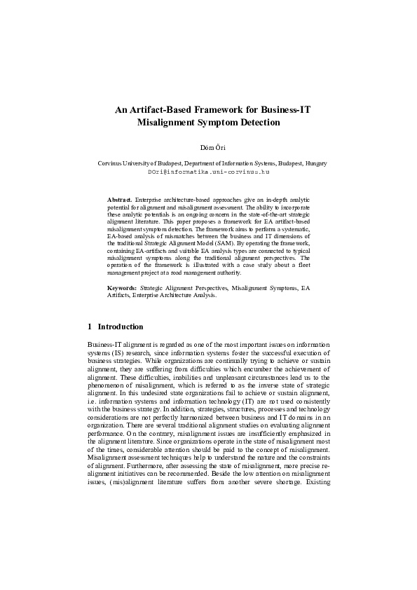 Pdf An Artifact Based Framework For Business It Misalignment Symptom
