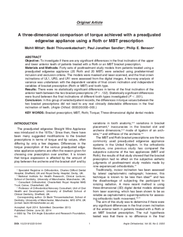 (PDF) A three-dimensional comparison of torque achieved with a ...
