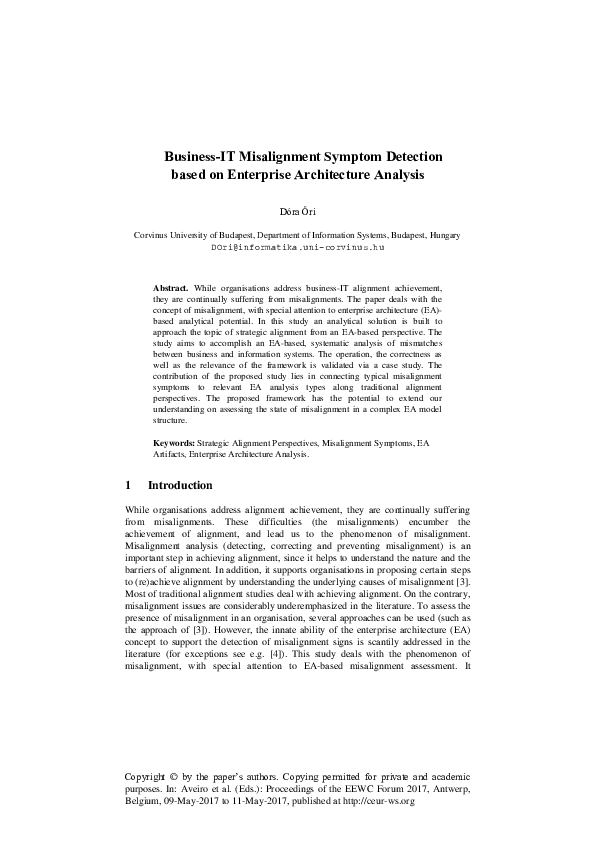 (PDF) Business-IT Misalignment Symptom Detection based on Enterprise Architecture Analysis