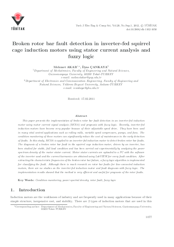 Pdf Broken Rotor Bar Fault Detection In Inverter Fed Squirrel Cage