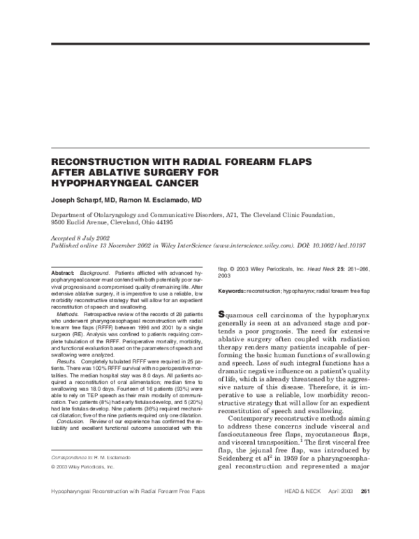 (PDF) Reconstruction with radial forearm flaps after ablative surgery ...