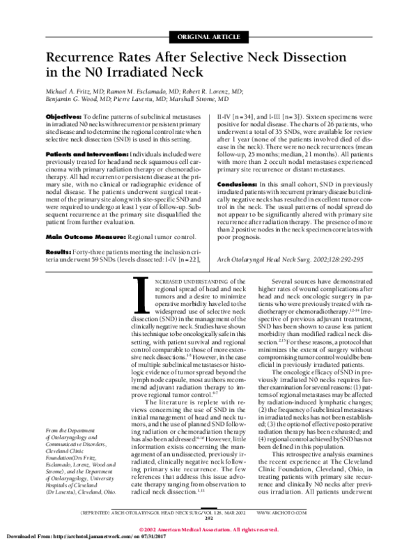 (PDF) Recurrence Rates After Selective Neck Dissection in the N0 ...