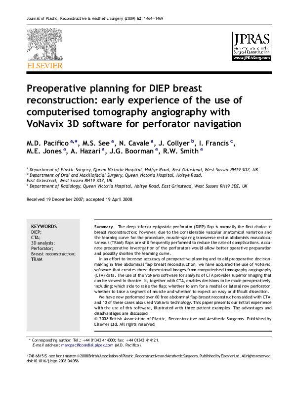 (PDF) Preoperative planning for DIEP breast reconstruction: early ...