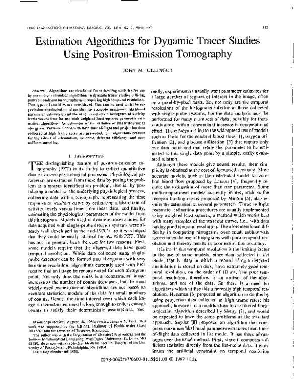 (PDF) Estimation Algorithms for Dynamic Tracer Studies Using Positron-Emission Tomography