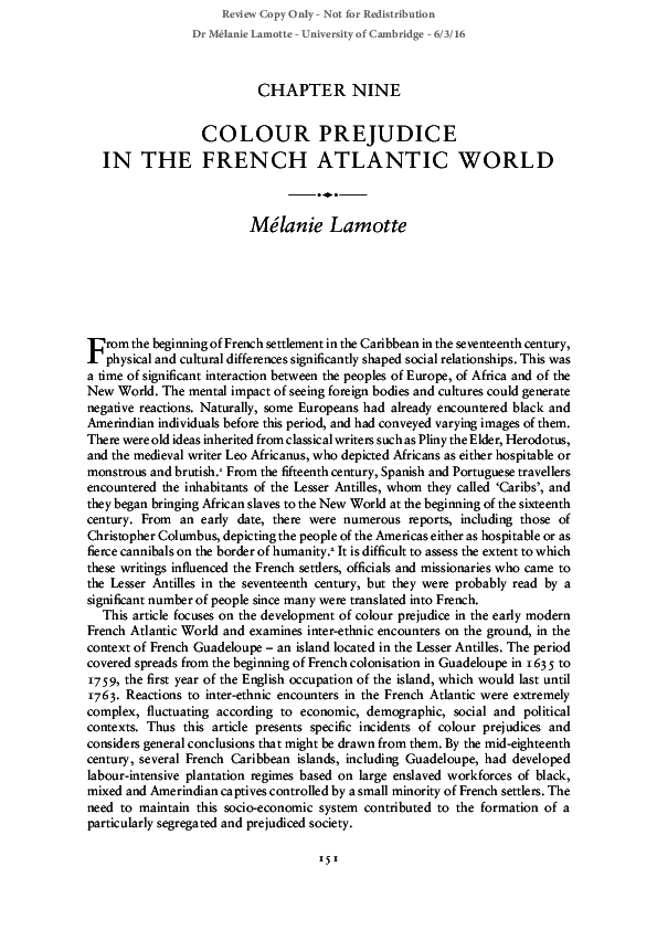 (PDF) COLOUR PREJUDICE IN THE FRENCH ATLANTIC WORLD