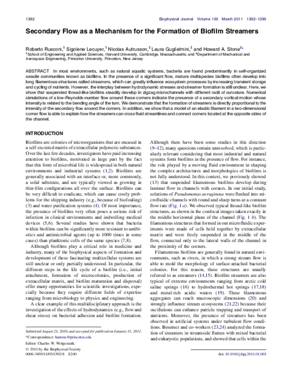 (PDF) Secondary Flow as a Mechanism for the Formation of Biofilm Streamers