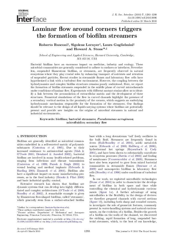(PDF) Laminar flow around corners triggers the formation of biofilm ...