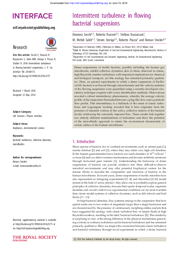 (PDF) Intermittent turbulence in flowing bacterial suspensions