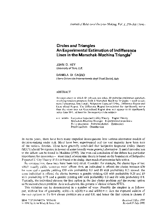 (PDF) Circles and triangles an experimental estimation of indifference ...