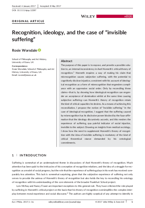 (PDF) Recognition, ideology, and the case of 'invisible suffering'