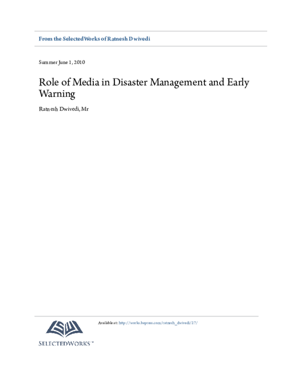 (PDF) ROLE OF MEDIA IN DISASTER MANAGEMENT | Pradeep Nair - Academia.edu