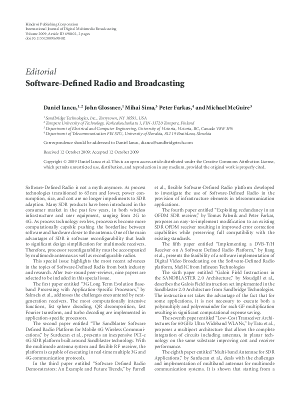 (PDF) Software-Defined Radio and Broadcasting