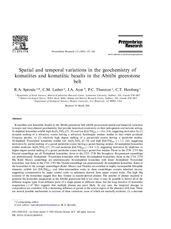 Pdf Spatial And Temporal Variations In The Geochemistry Of Komatiites