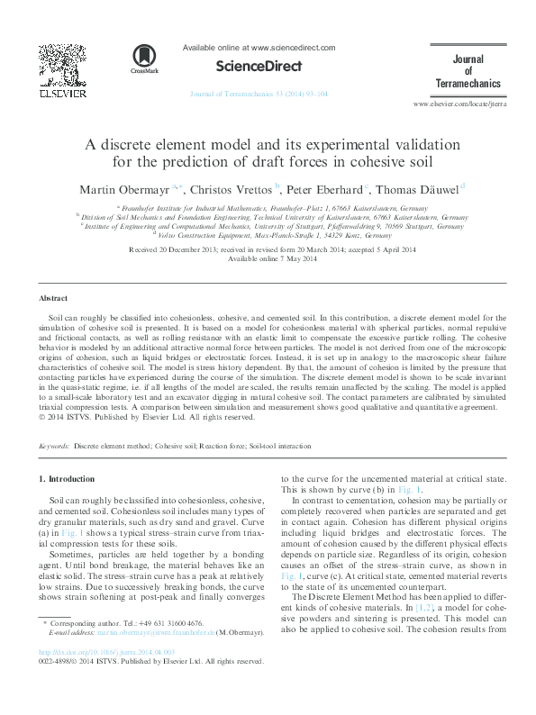 Pdf A Discrete Element Model And Its Experimental Validation For The