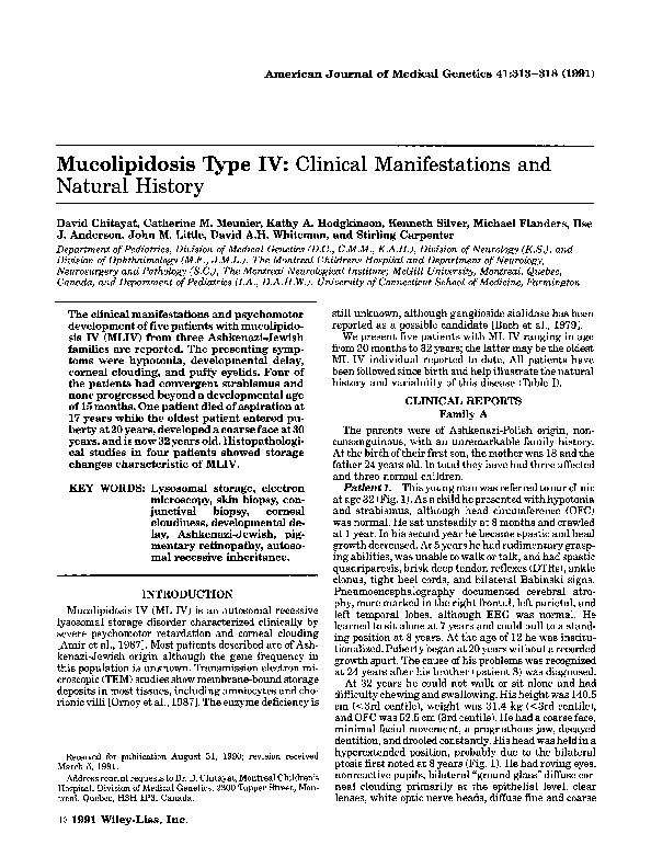 (PDF) Mucolipidosis type IV: Clinical manifestations and natural history