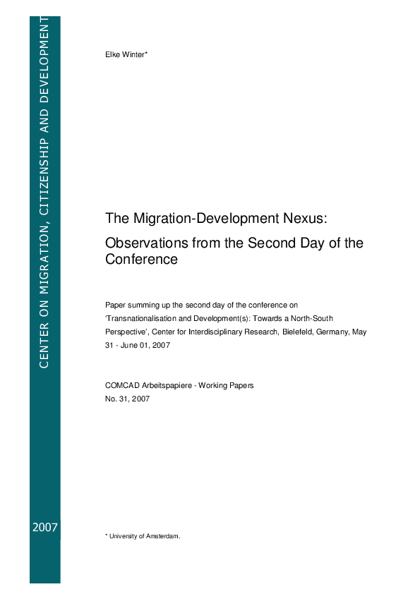 (PDF) The Migration-Development Nexus: Observations from the Second Day of the Conference