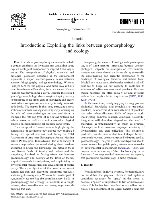 (PDF) Introduction: Exploring the links between geomorphology and ecology