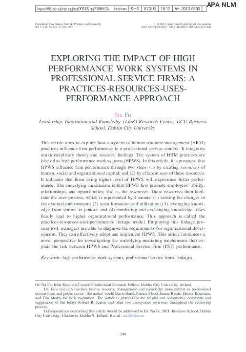 (PDF) EXPLORING THE IMPACT OF HIGH PERFORMANCE WORK SYSTEMS IN ...