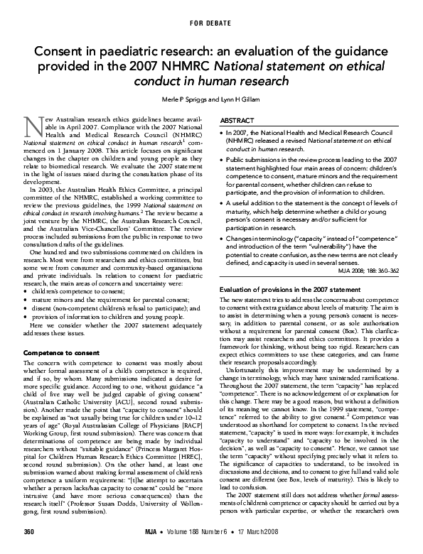 (PDF) Consent in paediatric research: an evaluation of the guidance ...