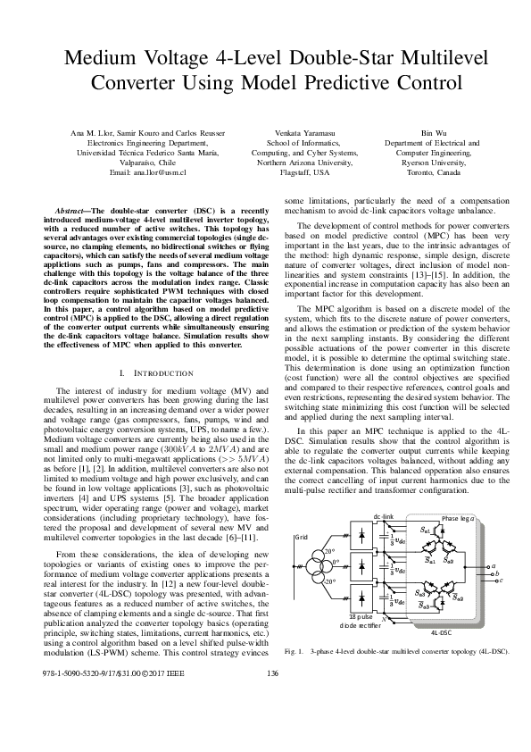 (PDF) Medium Voltage 4-Level Double-Star Multilevel Converter Using Model Predictive Control ...